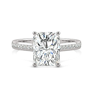 Charles & Colvard Created Moissanite 9x7mm Radiant Cut Engagement Ring for Women | 2.88 cttw DEW | Lab Grown | Solid 14K White Gold with Rhodium | Size 8