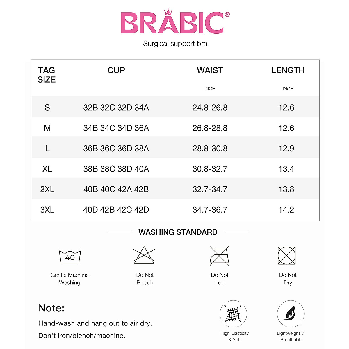 BRABIC Women Post-Surgical Sports Support Bra Front Closure with Adjustable Straps Wirefree Racerback (Black, L (fit for 36B 36C 36D 38A))