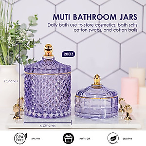 ALAMHI Candy Dish Glass Cookie Jar with Lid Candy Bowl for Office Desk Decor, Apothecary Jars Purple Bathroom Accessories Cute Room Decor Aesthetic, Q Tip Holder Decorative Glass Jewelry Box (20oz)
