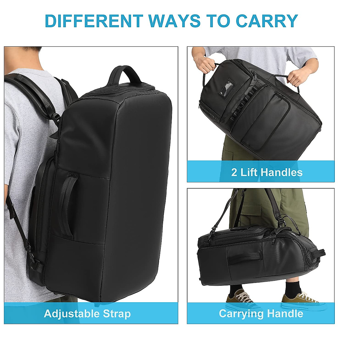 seyfocnia Travel Backpack,Waterproof Duffel Bag Anti Theft Backpack Outdoor Duffle Bag for Hiking Camping Travelling Cycling for Men Women Black