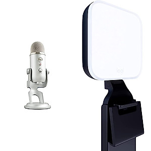 Blue Yeti USB Microphone for PC, Mac, Gaming, Recording, Streaming, and Podcasting + Logitech Litra Glow Premium LED Streaming Light with TrueSoft, brightness & color temp settings - Silver