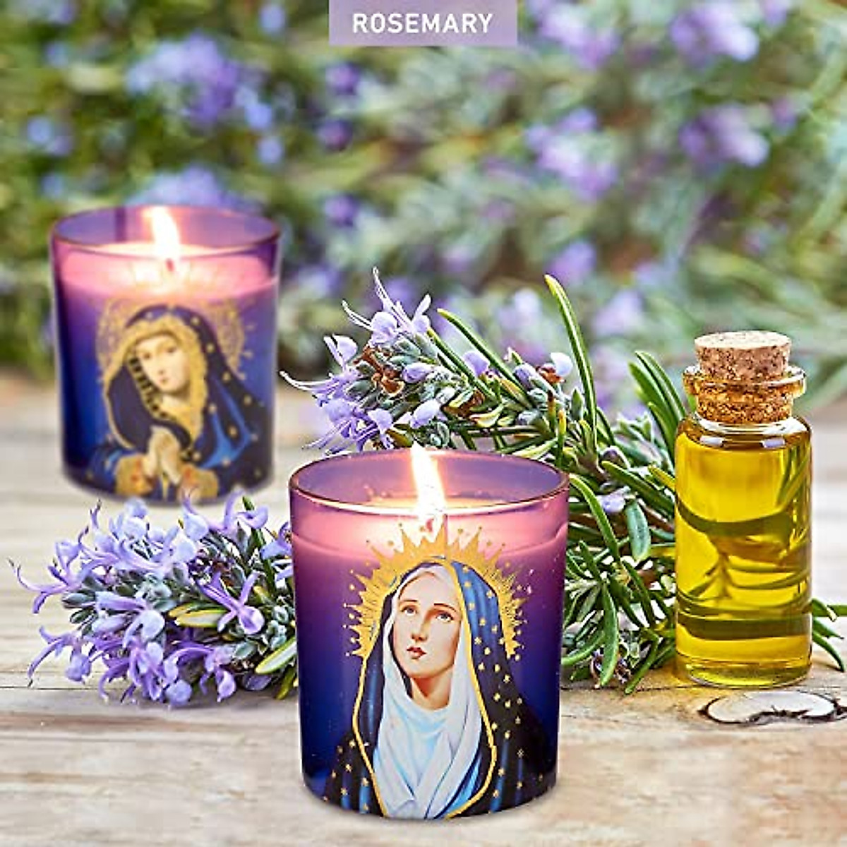 Petristrike Prayer Candles, Devotional Candles, Virgin of Mary Saints Religions Decoration, Rosemary Scented Votive Candles for Prayer Altar, Mantle, Church - Set of 3