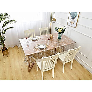 Rally Home Goods Indoor Outdoor Patio Premium Clear Vinyl Rectangular Tablecloth, Spill Proof Wipeable Cover for Dining Table, Clear Vinyl Imprinted White Floral, for Tables 60 x 84 Inch Oblong