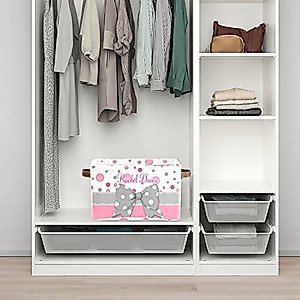 Polka Dots Bow Pink Personalized Storage Bins Basket Cubic Organizer with Durable Handle for Shelves Wardrobe Nursery Toy 1 Pack
