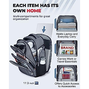 BAGSMART 45L Travel Laptop Backpack, TSA 17.3 Inch Laptop Backpack Flight Approved Travel Backpack with USB Charger Hole, Water Resistant College Computer Backpack Business Weekender Bag - Grey