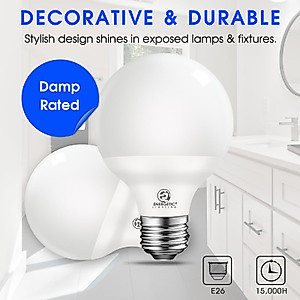 Vanity Globe Light Bulbs G25 LED for Indoor Bathroom Mirror Living Area, 5000K Daylight, Dimmable 600 Lumens, 6W, E26 Base, Round Frosted Classic Ambient Decorative Bulb - UL, 8-Pack