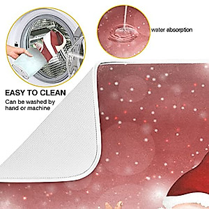 xigua Christmas Santa Claus Dish Drying Mat for Kitchen Counter,Texture Ultra Absorbent Reversible Microfiber Dishes Drying Rack Pad Heat-resistant Mats 16x18in