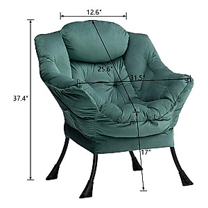 HollyHOME Modern Fabric Large Lazy Chair, Accent Oversized Comfy Reading Chair, Thick Padded Cozy Lounge Chair with Armrest, Leisure Sofa Chair for Living Room, Bedroom, Dorm, Dark Atrovirens