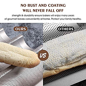 Fulimax Baguette Pan, French Bread Pans For Baking Pan, Nonstick 3 Slots Perforated Italian Loaf Pan Mold Long French Bread Pan,Golden