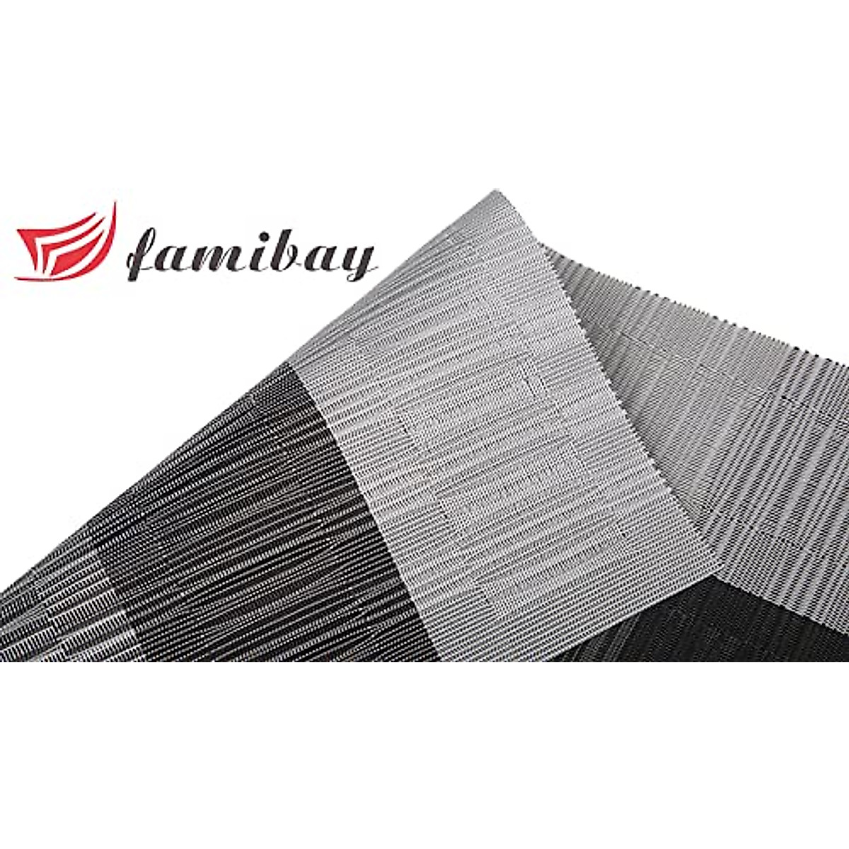 famibay Bamboo PVC Weave Placemats Non-Slip Kitchen Table Mats Set of 4-30x45 cm (Black and Grey)