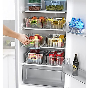 3 Pack Plastic Stackable Clear Storage Bins,Storage Container Basket with Handle for Office,Clear Organizer Bins for Kitchen Cabinet,Refrigerator,Food Pantry,Countertops, Bedrooms, Bathrooms