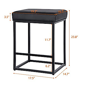 ZENY 24" Bar Stools with Footrest Set of 4 Counter Height Barstools PU Leather Backless Kitchen Dining Cafe Chair Modern Square Island Bar Stool with Thick Cushion Metal Steel Frame Base, Black