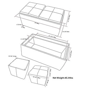 SIMPLIHOME Avalon 35 inch Wide Contemporary Rectangle 5 Pc Storage Ottoman in Distressed Black Vegan Faux Leather, Assembled, for the Living Room, Entryway and Family Room