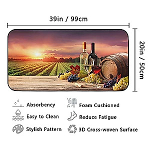 Red Wine Grapes Kitchen Rugs Anti Fatigue Memory Foam Floor Mat Non-Skip Cushioned Absorbent Kitchen Runner Rug for Entryway Hallway Farmhouse Bathroom Dining Room 39x20 Inch