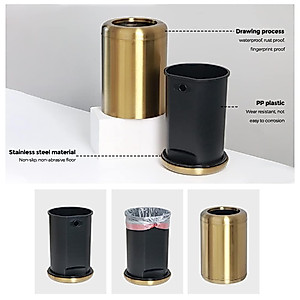 LEASYLIFE 8L/2.1gal Brushed Nickel Gold Trash Can,Small Gold Trash Can,Brass Trash Can for Bathroom,Powder Room,Bedroom,Office (Gold)