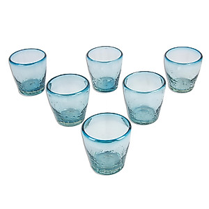 NOVICA Hand Blown Light Blue Glass Juice Glasses, 11 Oz. 'Delicious Blue' (Set Of 6)