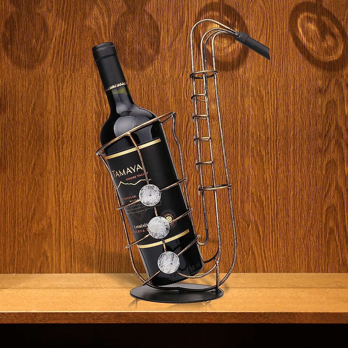 Tooarts Saxophone Free StandingTabletop Wine Racks, Creative Metal Wine Bottle Holder, Collectible Figurines Wine Shelf Gifts for Wine Lovers, Home Interior Kitchen Bar Decorations