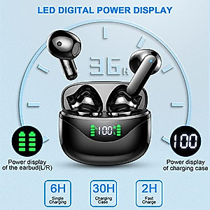 Wireless Earbuds, Bluetooth 5.3 Headphones Stereo Bass Bluetooth Earbuds Built in Noise Cancelling Mic 36H Playtime Wireless Earphones with Mini Charging Case IP7 Waterproof Ear Buds for Android iOS