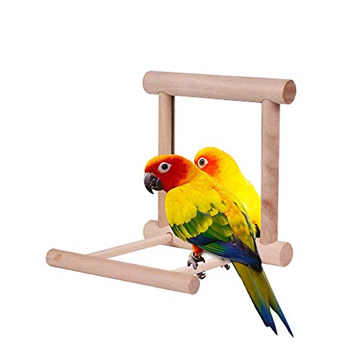 HAPPTYTOY Bird Toy for Parrot Parakeets Conures Cockatiels Cage Swing Wooden Fun Play Toy for Birds (Mirror)