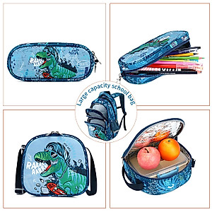Wawakube 3Pcs Boys Dinosaur Backpack Set with Lunch Box Pencil Case, School Book Bag for Kids Elementary Preschool