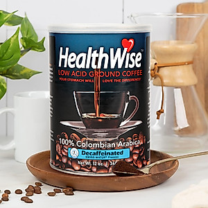 HealthWise Low Acid Swiss Water Decaffeinated Coffee, 100% Colombian Decaf Supremo, 12 Ounce