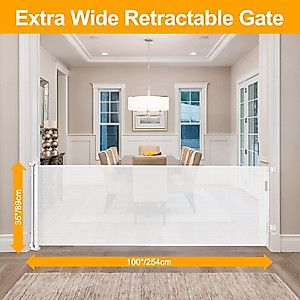 Mom's Choice Awards Winner - WOMHOM 100 Inch Extra Wide Retractable Baby Gates Extra Wide Baby gate for Large Opening Extra Long Dog Gates for The House Extra Large Pet Gate for Dogs Indoor Baby Fence