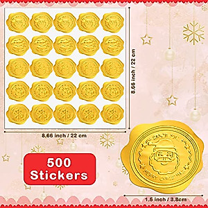 500 Pieces Christmas Envelope Seal Stickers Santa Embossed Wax Label Self Adhesive Seals Snowflake Santa Claus Stickers for Christmas Wedding Card Box Envelope(Gold)