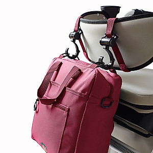 Rollatote Go-Getter Lightweight Nylon, Easy Hook On & Off Messenger Bag for Walkers, Rollators, Wheelchairs, Scooters, Bottle Holder, Soft-Lined Glasses Pocket, Padded Interior (Cranberry)