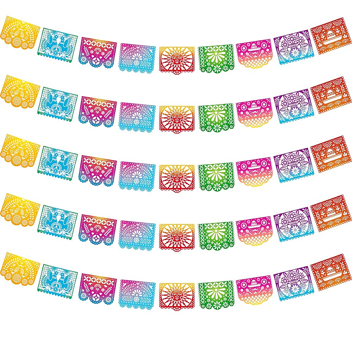 EFOT Mexican Party Banners, Papel Picado Banner - Cinco de Mayo, Fiesta Party Decorations, Dia De Los Muertos Decor, Day of The Dead Decorations, 5 Packs 82 Ft Long