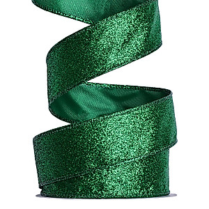 Ribest Green Glitter Wired Ribbon for Christmas Tree Wreath Decoration Home Décor Gift Wrapping Crafts Sewing, 1 1/2 Inch 10 Yard