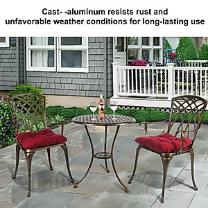 Polar Aurora 3 Piece Patio Bistro Set Cast Aluminum Bistro Table Set Outdoor Round Dining Table with Umbrella Hole for Porch, Lawn, Garden, Backyard, Pool,Bronze