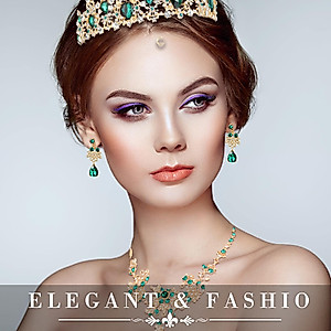 Sureio Baroque Bridal Jewelry Set 3 Pieces Tiara Earrings Necklace Bridal Jewelry Set Wedding Rhinestone Crystal Tiara Crown Headband Princess Baroque Crown for Bride Women(Blue)