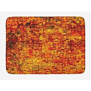 Nichpedr Burnt Orange Vintage Mosaic Background Quadratic Little Geometric Squares Faded Entrance Way Rugs Doormats Soft Non-Slip Washable Bath Rugs Floor Mats for Home Bathroom Kitchen 16x24 Inch
