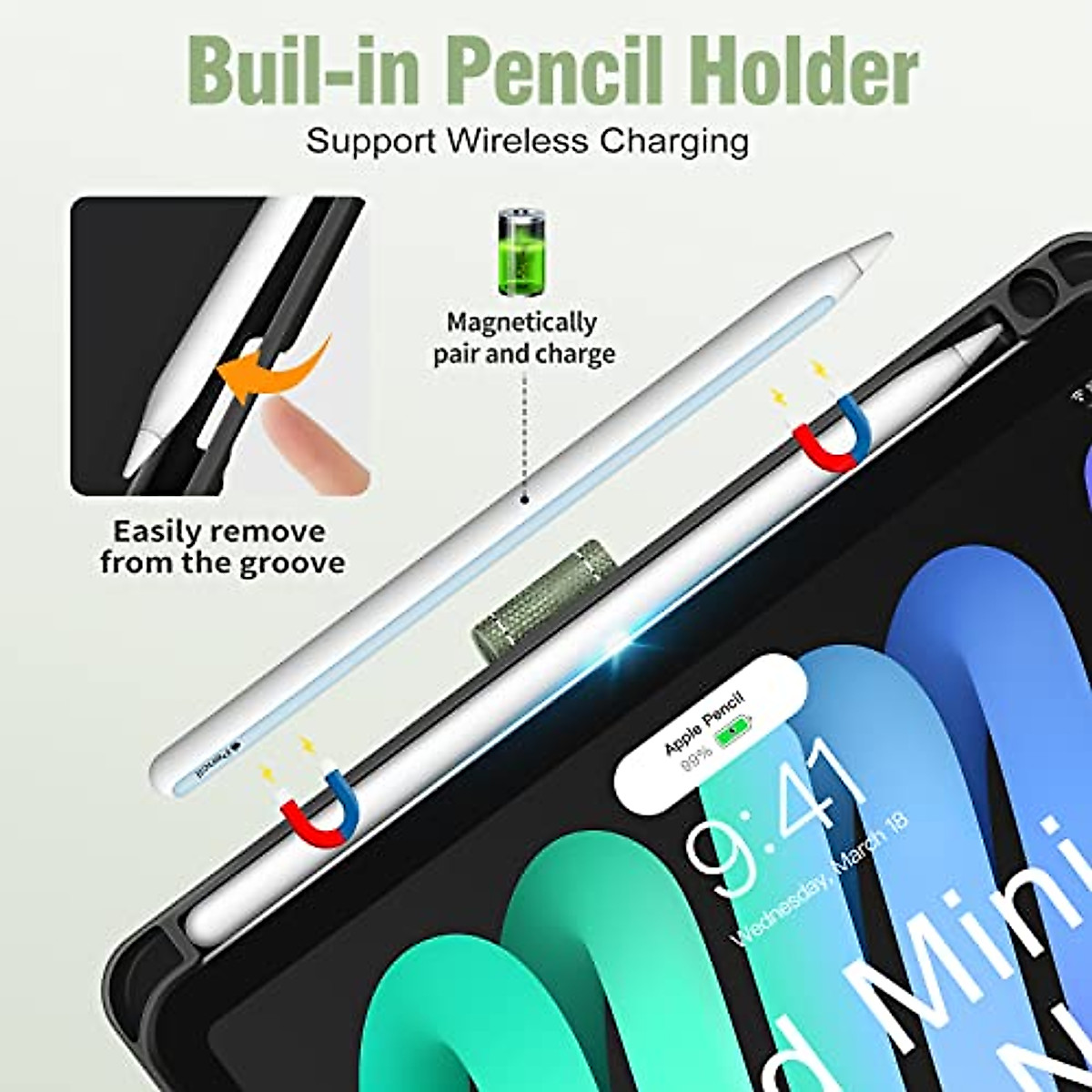 iPad Mini 6 Case 2021 New, iPad Mini 6th Generation 8.3 inch Case PU Leather with Soft TPU Back Cover Magnetic Clasp, Built-in Pencil Holder Auto Wake/Sleep Folio (Green)