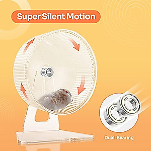 OIIBO Super Silent Hamster Running Wheel, Large Hamster Wheel Super Wide Round Runway, Quiet Spinner Small Animals Exercise Wheels Adjustable Stand for Hamsters Gerbils Rat Mice Hedgehog(8.5in)