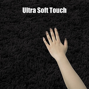 HOMBYS Fluffy Area Rug 10x14 ft for Living Room, Large Soft Shaggy Faux Fur Carpet for Bedroom, Non-Skid Plush Fuzzy Rug for Kids Playroom Home Decor, Black