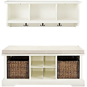 Crosley Furniture Brennan Entryway Storage Bench and Hanging Shelf Set, White