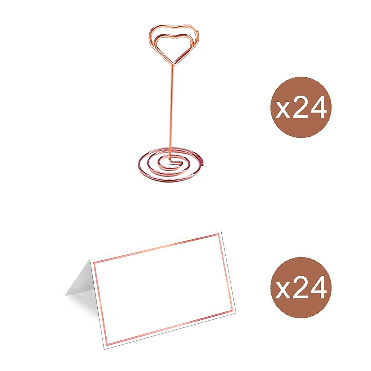 24Pcs Rose Gold Table Place Card Holder and 24Pcs Place Cards with Rose Gold Foil Border for Wedding, Restaurants, Banquets and Dinner Parties, 3.35inch Strong Table Sign Stand Perfect for Photo,