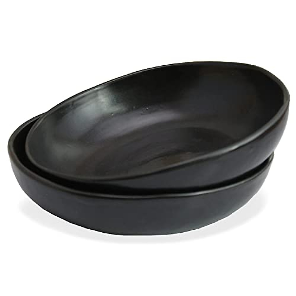 roro Ceramic Stoneware Hand-Shaped Semi-Matte Modern Minimalist Black Low Bowl Set of 2