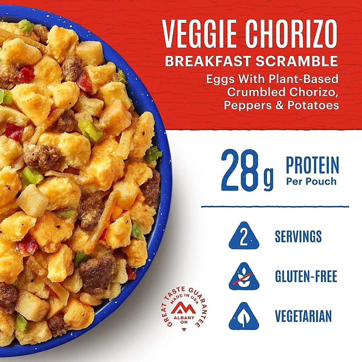 Mountain House Veggie Chorizo Breakfast Scramble | Freeze-Dried Backpacking & Camping Food | Gluten-Free & Vegetarian | 2-Servings