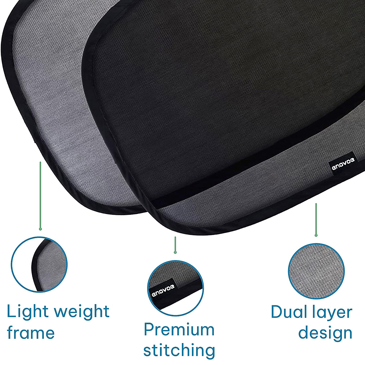 Enovoe Car Window Shades for Baby (2 Pack) - 21"x14" Sun Shade Blocker, Cling - Glare Shield and UV Rays Protection for Your Child - Side Window Screens for SUV- Mesh Window Shades for car Baby