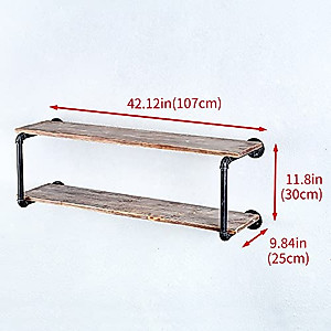 Floating Shelves for Wall Industrial Pipe Shelving,Rustic Pipe Shelves with Wood Iron Pipe Shelf,Metal Floating Shelf Wall Mounted Bookshelf Unit,Bar Wall Shelves Hanging Book Shelves(2 Tier,42in)