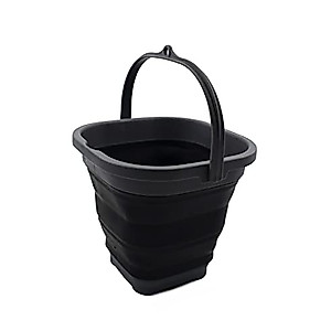 SAMMART 2.6L (0.68 Gallon) Super Mini Sqare Collapsible Plastic Bucket - Foldable Square Tub - Portable Fishing Water Pail - Space Saving Outdoor Waterpot (Grey/Black)
