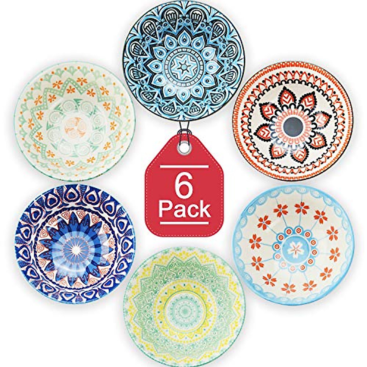 Farielyn-X 6 Pack 24 Ounce Premium Porcelain Bowls Set - Great Cereal Bowls, Salad, Rice, Pasta or Soup Bowls - Large Capacity - Microwavable Ceramic Bowls - Heat and Cold Resistant Porcelain