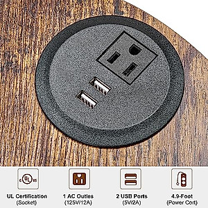 BEWISHOME Round End Table with Charging Station, Side Table Accent Table Nightstand Bedside Table with 3-Tier Shelves, Small Table for Living Room Bedroom Couch Table Coffee Table Rustic Brown KTZ51Z