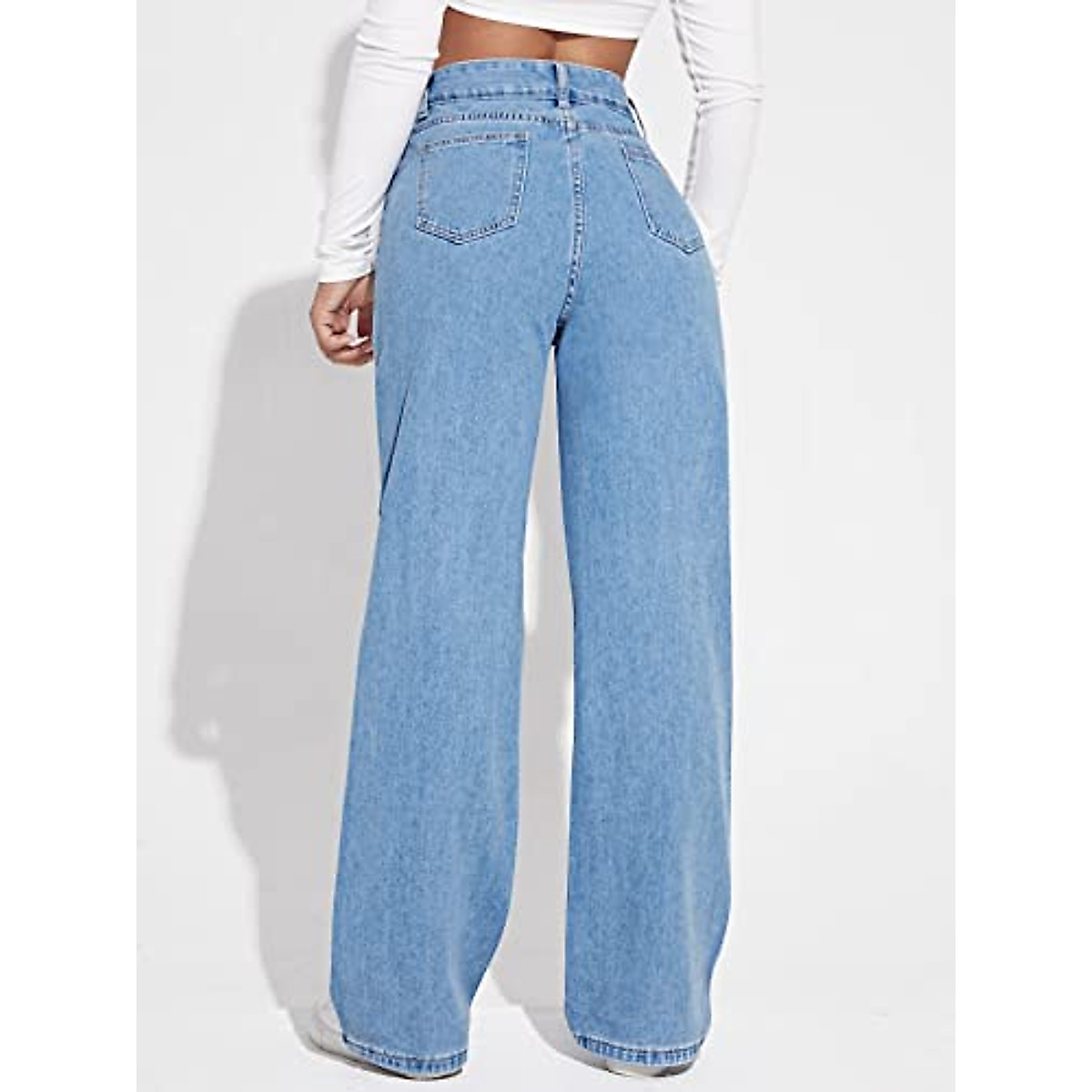 SweatyRocks Women's High Waisted Ripped Boyfriend Jeans Distressed Denim Pants with Pockets Light Wash M