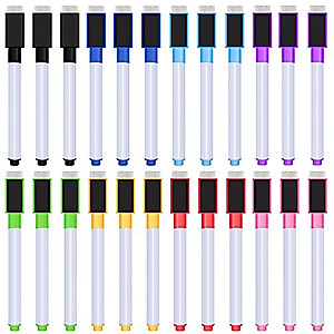 Boao 24 Pieces Erase Marker with Erasers Small Whiteboard Dry Erase Markers Magnetic Dry Erase Markers with Erasers Cap for School and Office, 8 Assorted Colors