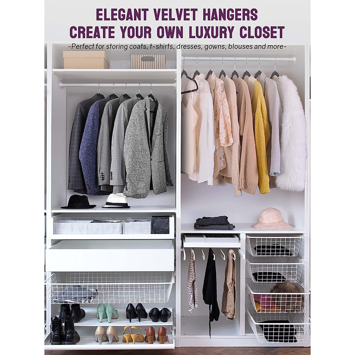 Pretigo Premium Velvet Hangers 50 Pack, Non-Slip Clothes Hangers Black, Space-Saving Velvet Clothes Hangers for Coats, Pants & Dress, Sturdy Heavy Duty Felt Hangers 360° Swivel Hook, Elegant Wardrobe