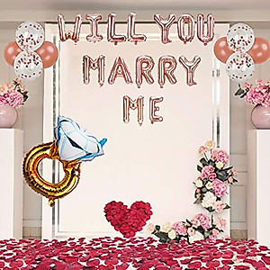 Rose Gold Will you marry me Balloons Marry Me Balloons and 2000 PCS Dark-Red Silk Rose Petals Wedding Flower ,Perfect for Marriage Proposal Ideas Wedding Love Wedding Party Decorations
