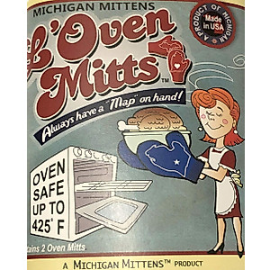 Michigan Mittens L’Oven Long Hot Oven BBQ Mitt Kitchen Cooking Pot Holder, Set of 2 Blue Map Mittens in Upper and Lower Peninsula Pair, Made in USA